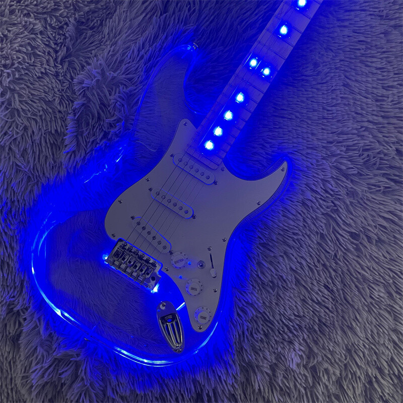 Blue LED Light Crystal ST Electric Guitar Acrylic Body Maple Neck ...