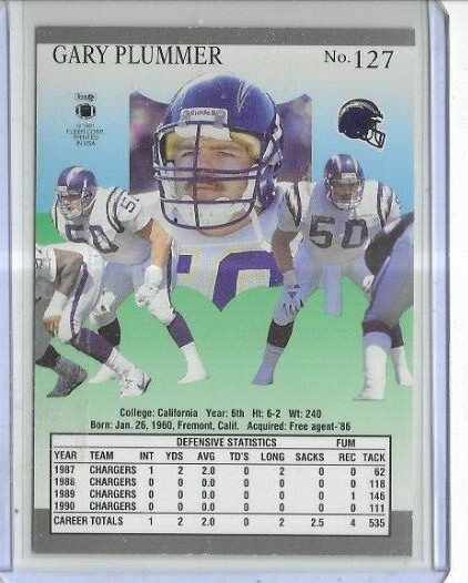 1991 Fleer Ultra Football #127 Gary Plummer San Diego Chargers | eBay