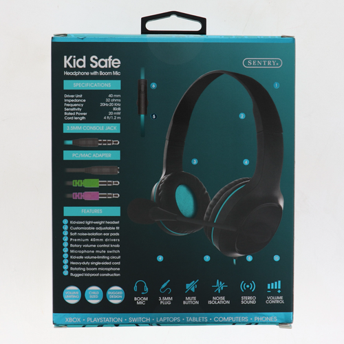 Sentry Kid Safe Headset Headphone with Boom Mic & Noise Cancelling ...