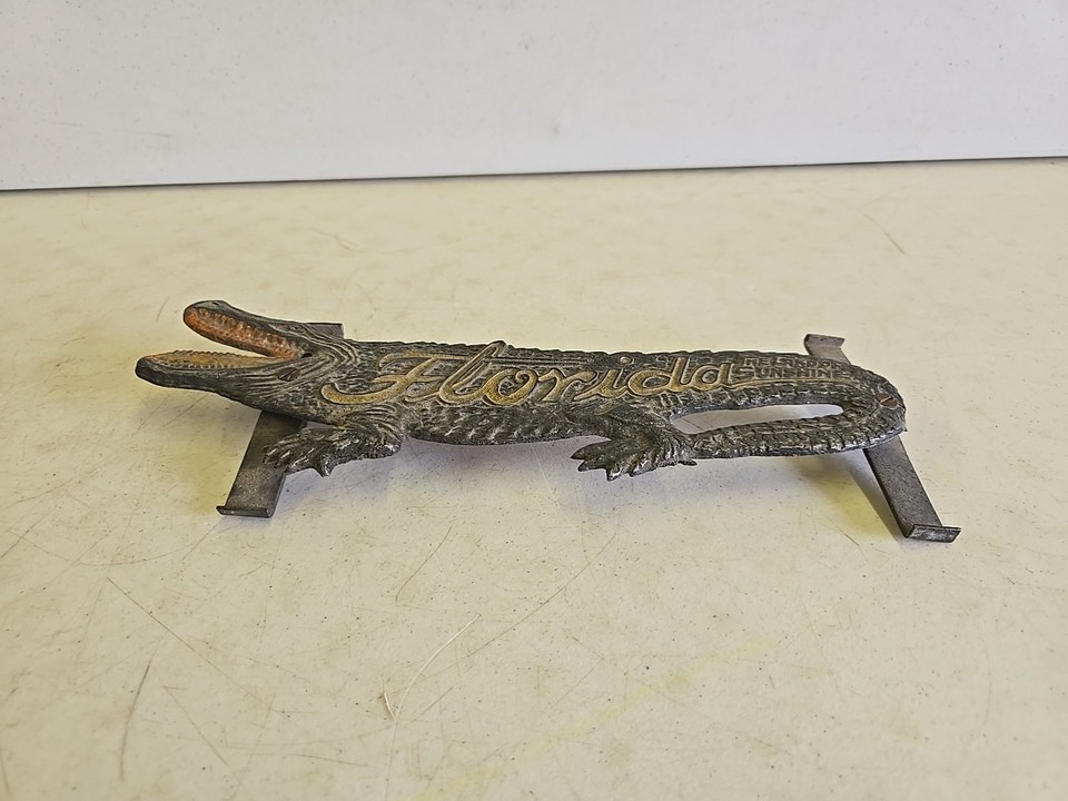 Antique 14" Cast Aluminum Forida Land Of Sunshine Alligator License ...