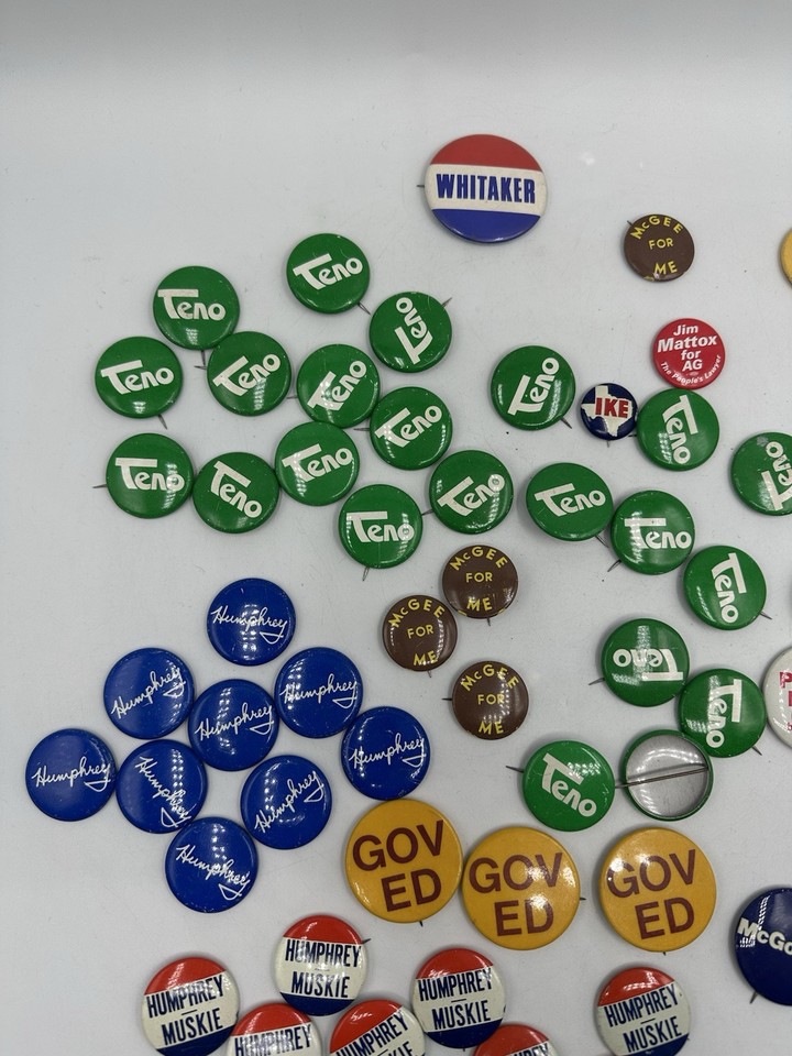 Vtg 60+ Buttons Political Pinback 60's 70's Ike Muskie Democrat Texas ...