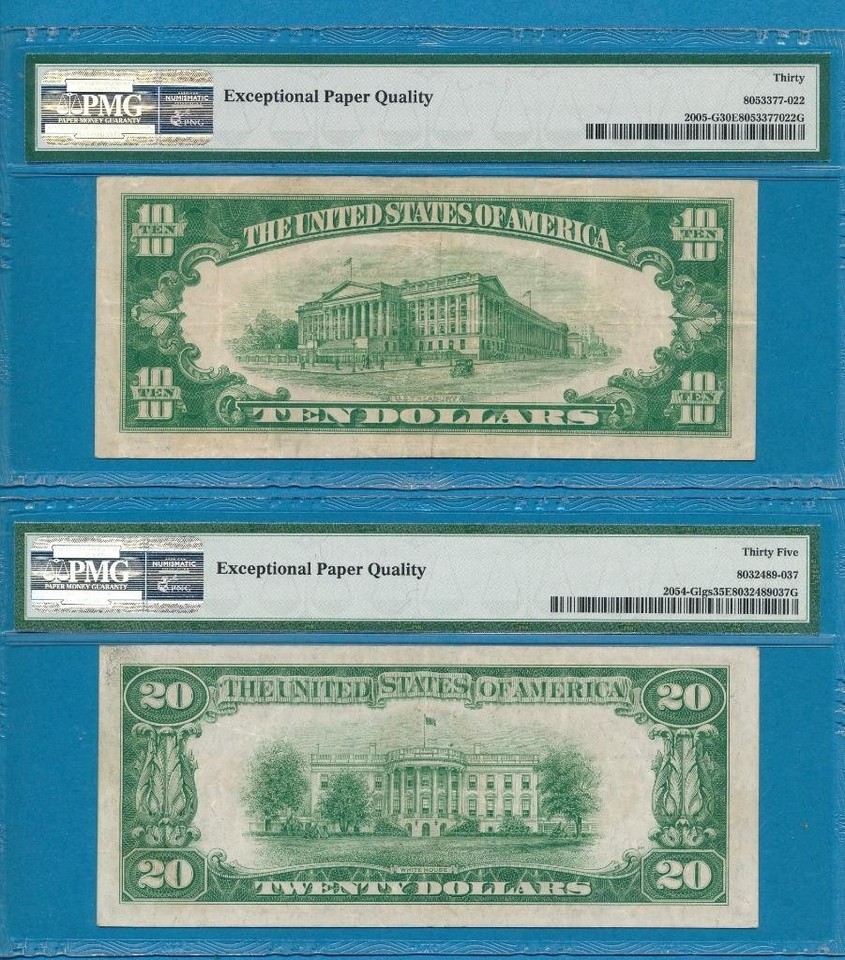 $10. 1934 CHICAGO DGS PMG VF30EPQ + $20. 1934 CHICAGO LGS PMG VF35 EPQ ...