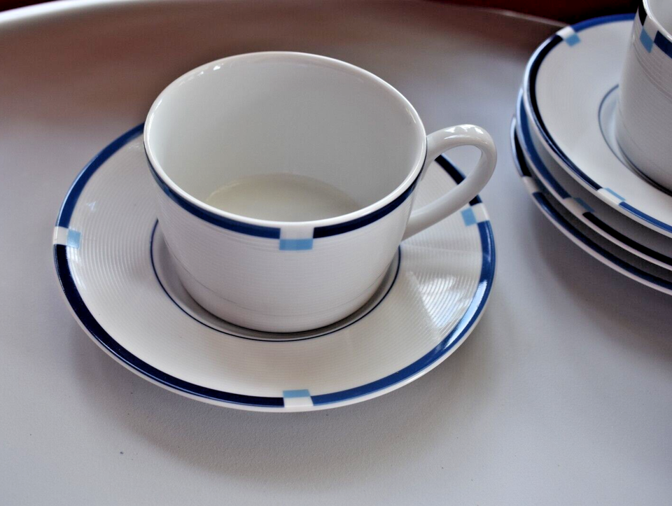 4 Sets ~ MIKASA JET SET BLUE Flat Cup & Saucer Set Porcelain Blue ...