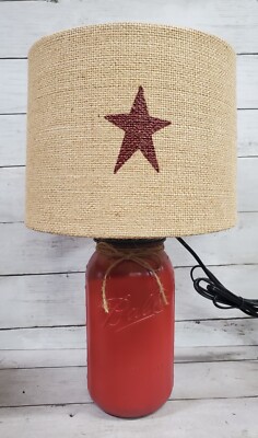 NEW Primitive Solid Barn Red Mason Jar Lamp w/ Star Shade | eBay
