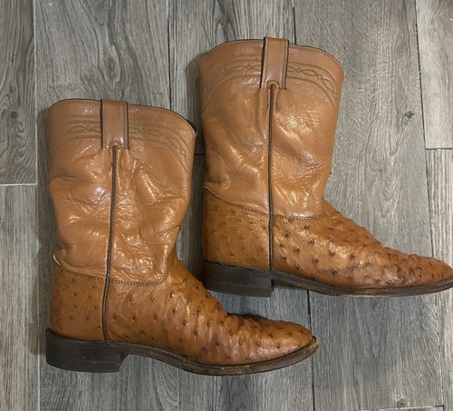 Justin 3186 Full Quill Brown Ostrich Mens Size 7 Roper Boots | eBay