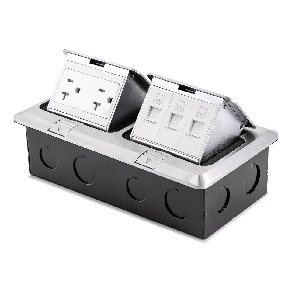 Pop Up Floor Outlet Box Multiple Sockets with 20Amp Outlet 3 x LAN , 2 ...