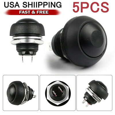 5X Black M4 12mm Waterproof Momentary ON/OFF Push Button Round SPST ...