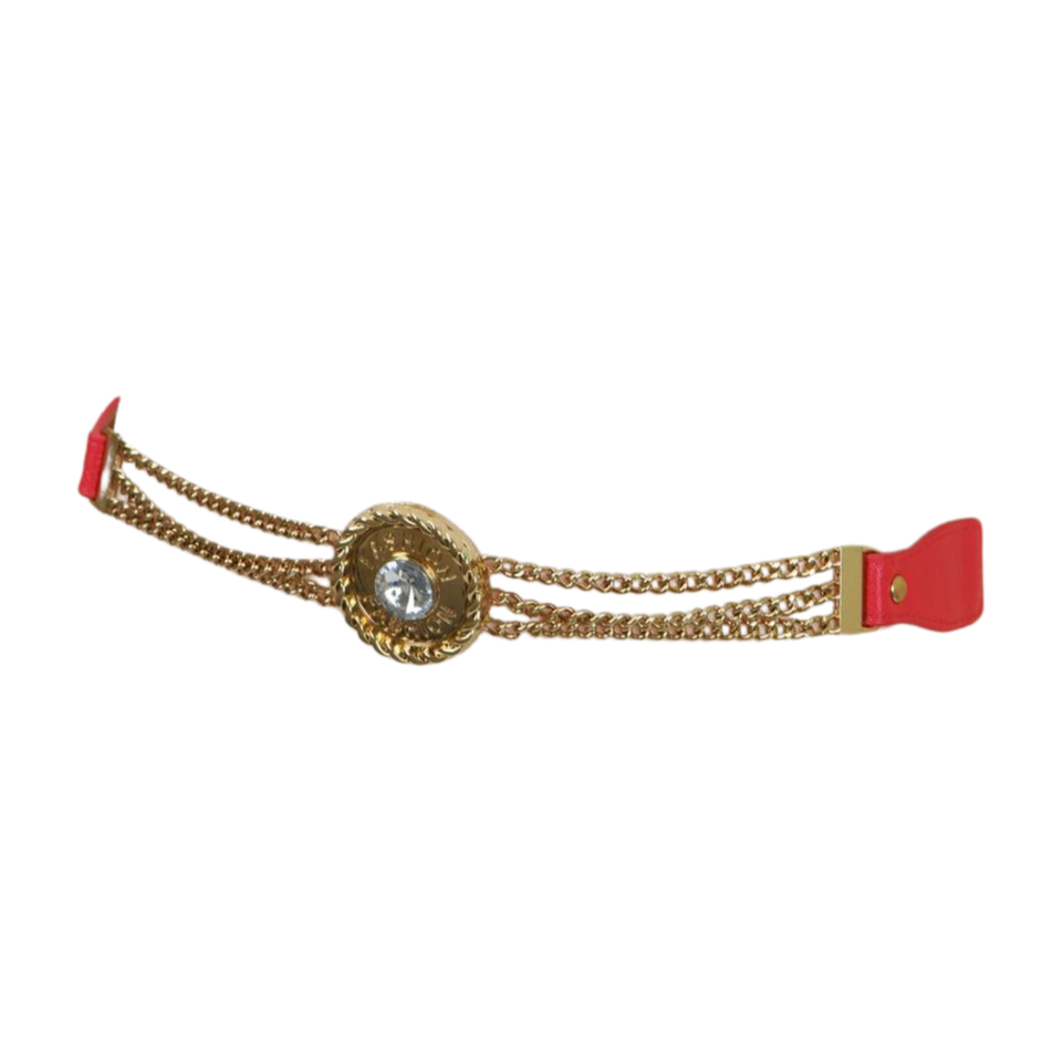 Women Coral Pink Stretch Fun Belt Gold Metal Chain Link Fashion Charm ...