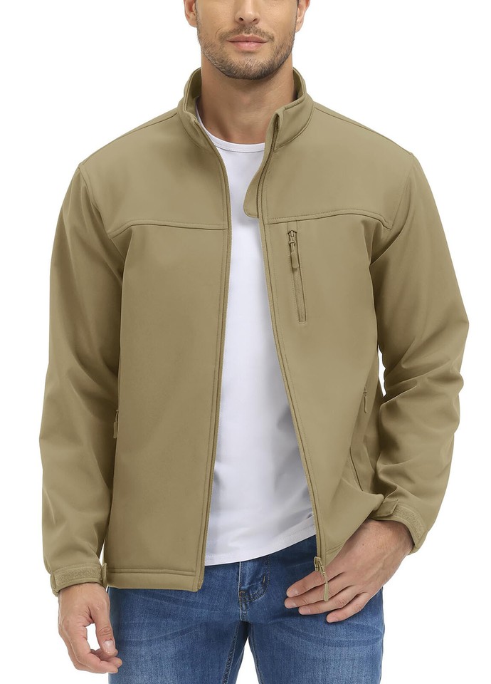 Mens Softshell Fleece Lined Jackets Lightweight Water Resistant Hiking ...