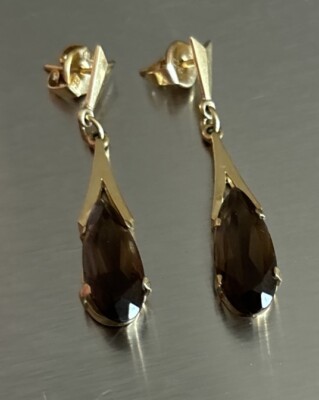 Nice Vintage Franz Breuning 14k Gold Smoky Topaz Drop Modernist Dangle ...
