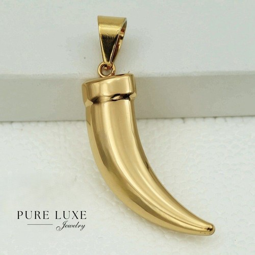 NEW Gift Mens Unisex Stainless Steel Gold Wolf Fang Tooth Charm Pendant ...