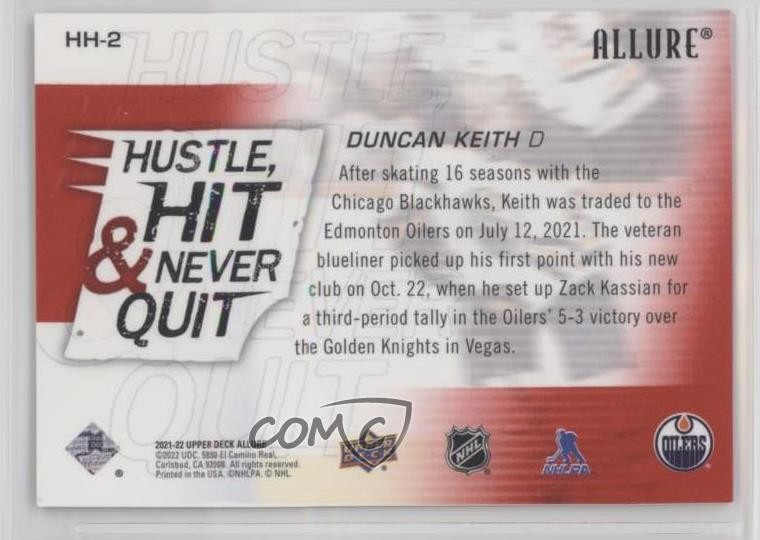 2021-22 Upper Deck Allure Hustle Hit & Never Quit Duncan Keith #HH-2 ...