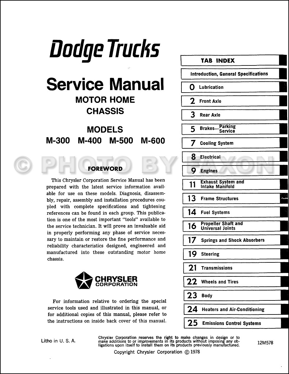 1980-1981-1982 Dodge Motor Home Repair Manual Motorhome Shop Service ...