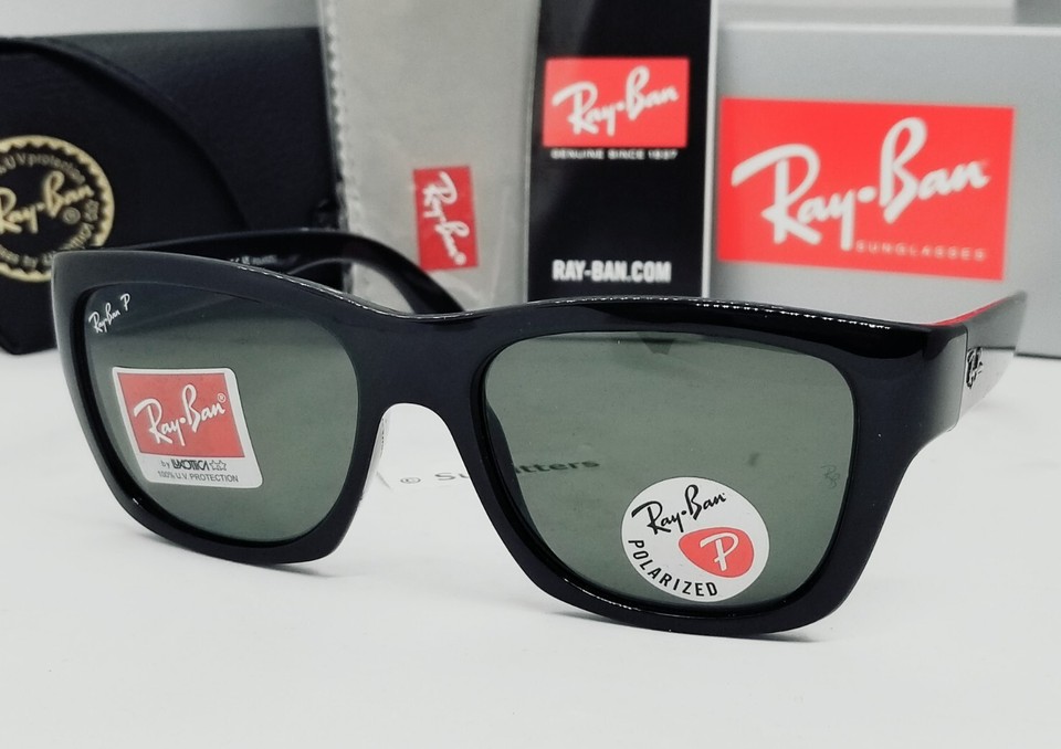 RAY BAN black/green POLARIZED RB4194 601/9A 53 sunglasses NEW IN BOX ...