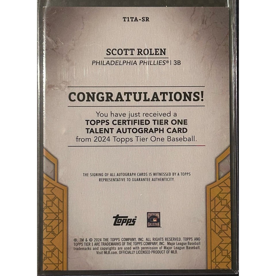 2024 Topps Tier One Scott Rolen Silver Talent Auto 09/10 SSP Phillies ...