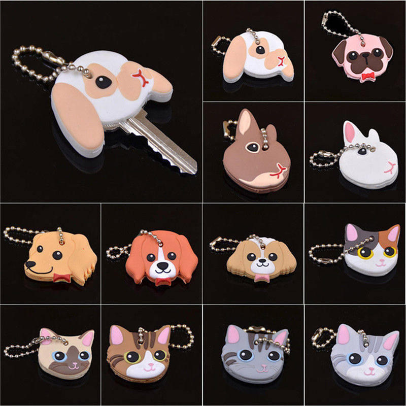 Silicone Puppy Pug Cat Rabbit Key Cover Cap Keychain Key Ring PVC Key ...