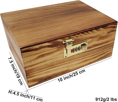 Large wooden Box with Combination Lock Decorative box for Home Storage ...