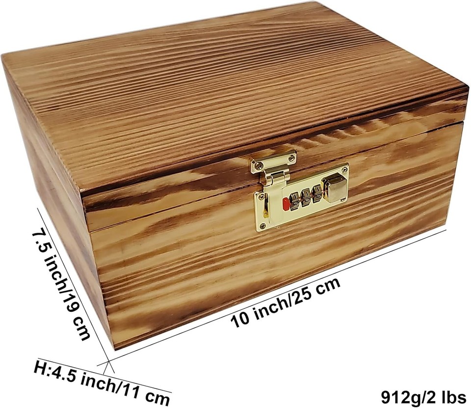 Large wooden Box with Combination Lock Decorative box for Home Storage ...