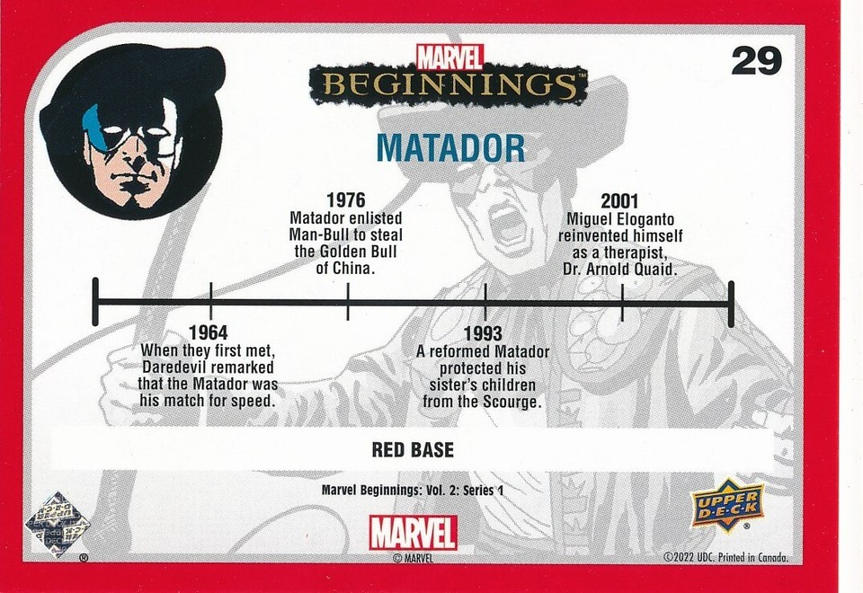 #29 MATADOR 2022(2023) Upper Deck Marvel Beginnings RED DAREDEVIL SHE ...