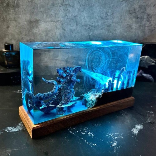 Godzilla Monster Diorama Epoxy Resin Lamp Night Light Handmade Home ...