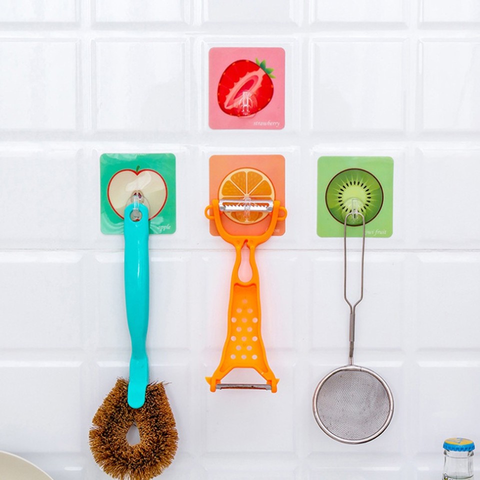 Fruit Pattern Adhesive Hook No-punch Wall Mounted Storage Hooks for ...