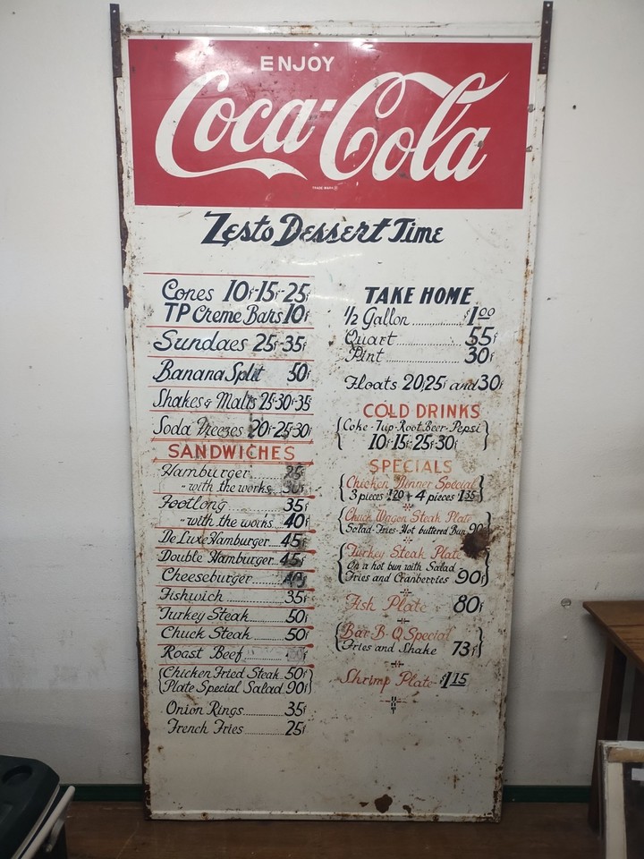 vintage coca cola Tin sign Zestos original Huge 8ft Coke Drive In Menu ...