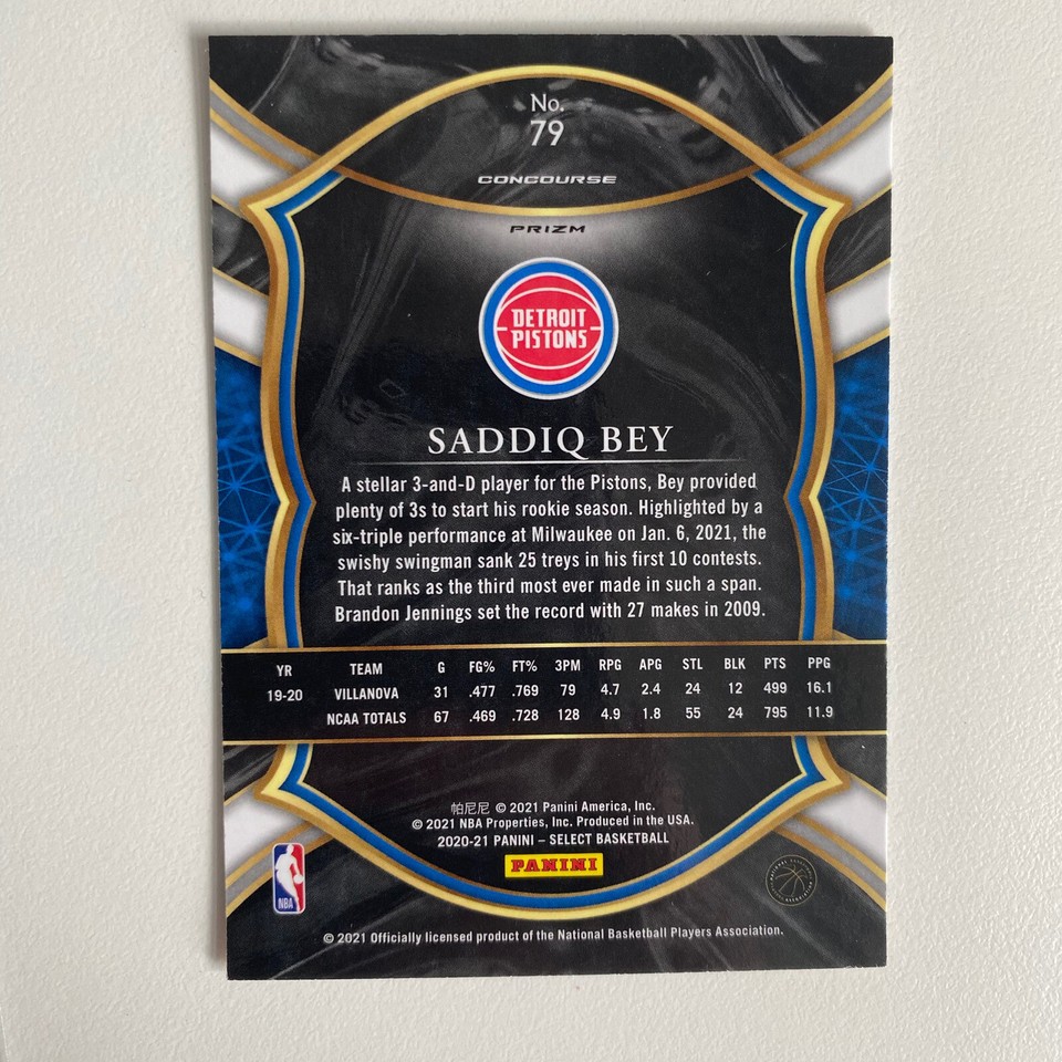 2020-21 Panini Select Concourse Saddiq Bey RC #79 Red White Orange ...