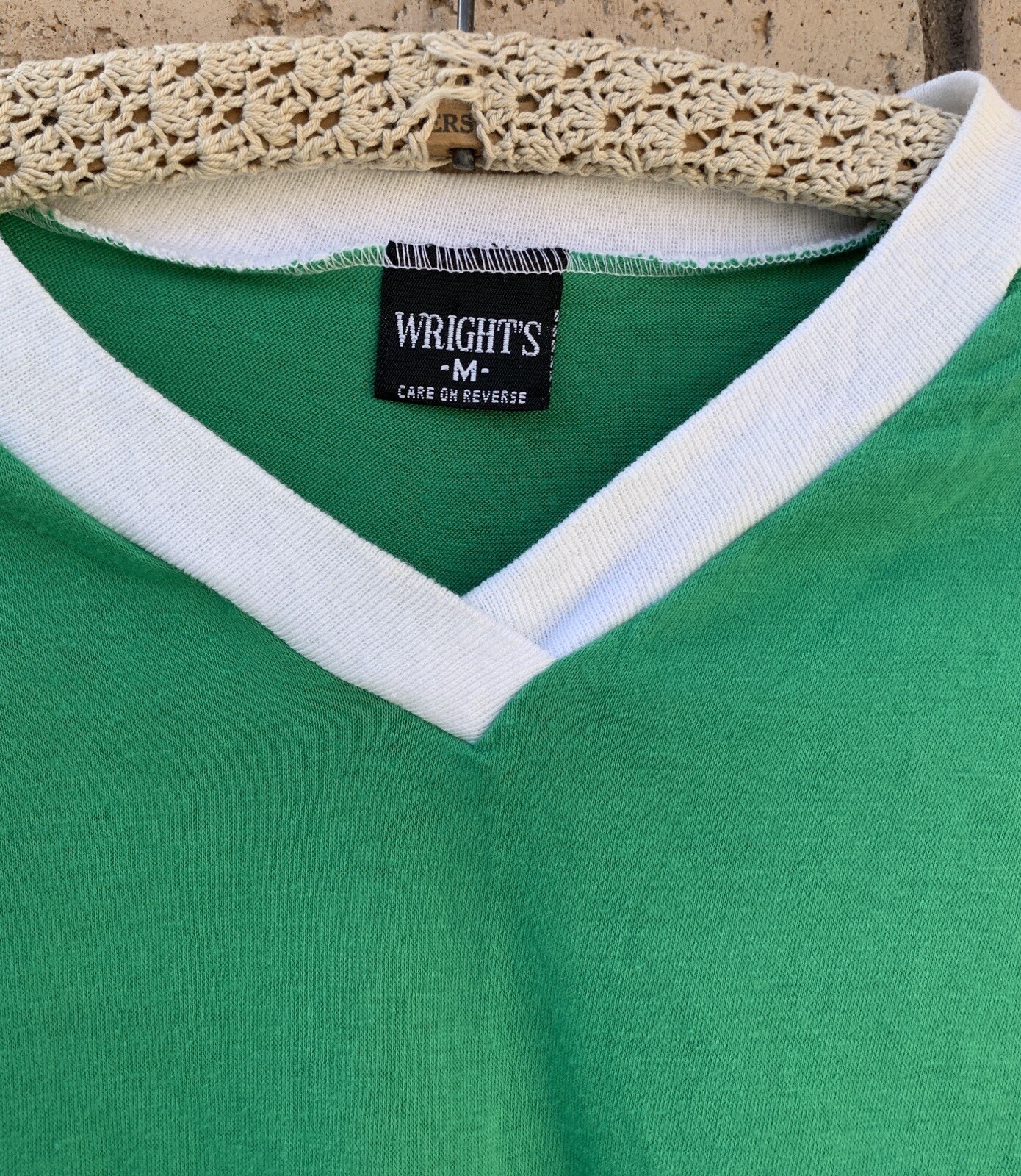 Vintage Wrights T Shirt Short Sleeve V Neck Ringer Tee Made In USA Size ...