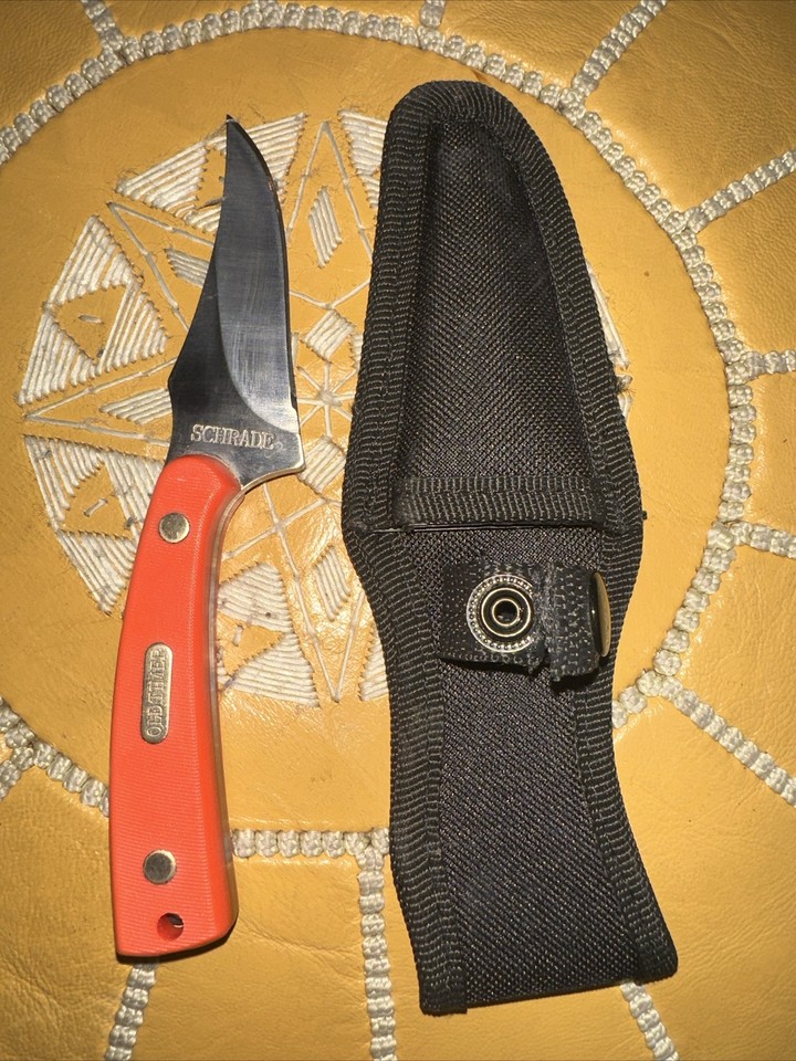 SCHRADE OLD TIMER ORANGE HANDLE HUNTING 152OTO SHARPFINGER KNIFE WITH ...