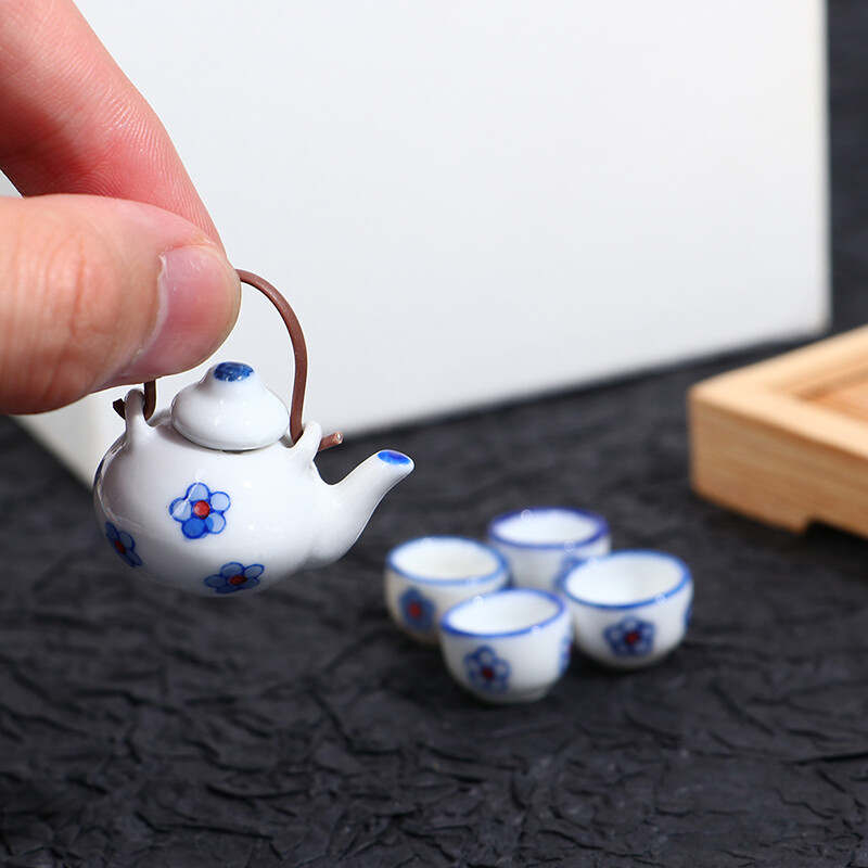 6pcs/set 1:12 Dollhouse Miniature Porcelain Tea Set Model Kitchen Toy ...