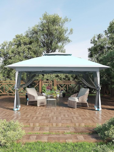 Canopy Gazebo Patio Double Roof Waterproof Mesh Netting Curtains ...