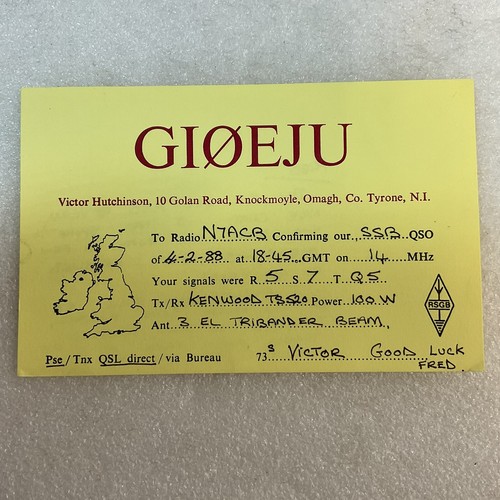 QSL Short Wave HamRadio Card GI0EJU Victor Hutchinson Knockmoyle Omagh ...