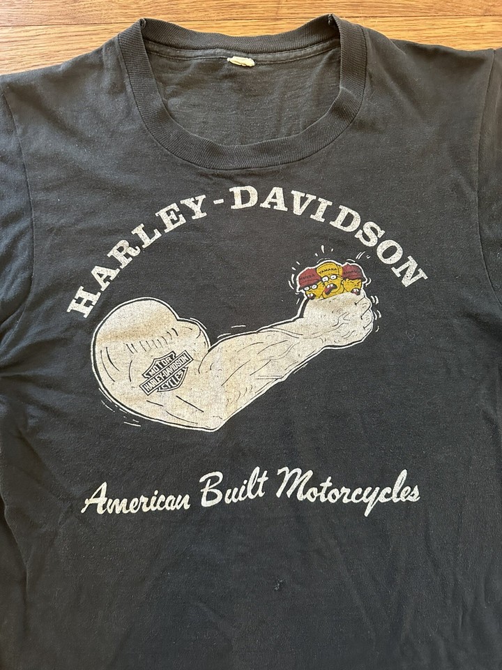 Vintage 70s Detroit Harley Davidson Anti Japan Arm Crushing Tee 3D ...