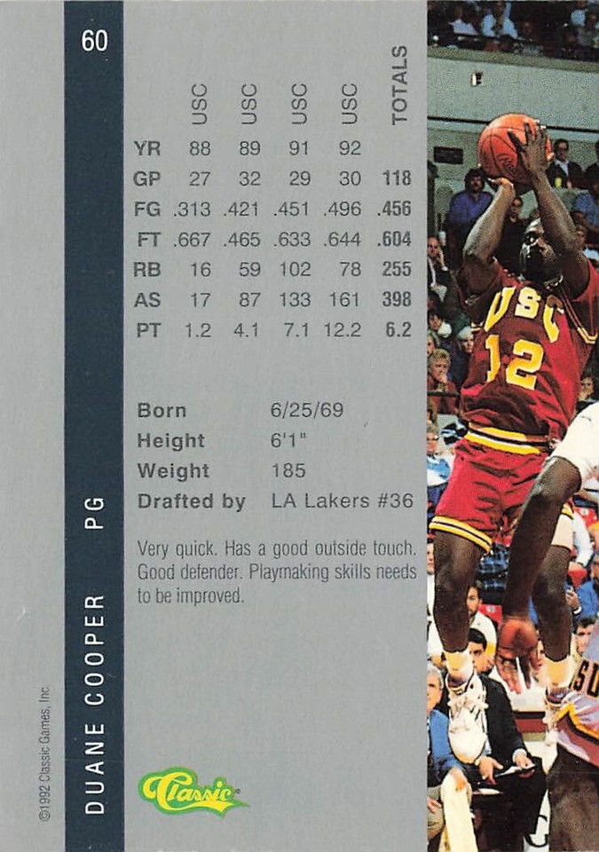 1992 Classic Draft #72 Duane Cooper USC Trojans | eBay