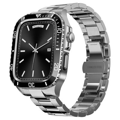 For Apple Watch Series 8-4 Stainless Steel Case Silicone Band Mod Kit ...