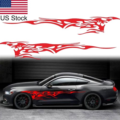 2pcs Red Sport Racing Flame Graphic Side Body Skirt Decal Stickers ...