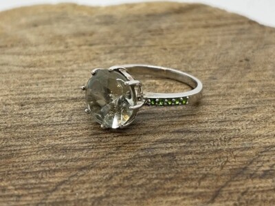 Sterling Silver 925 Designer VJL Large Green Praisiolite Ring- Size 9 ...