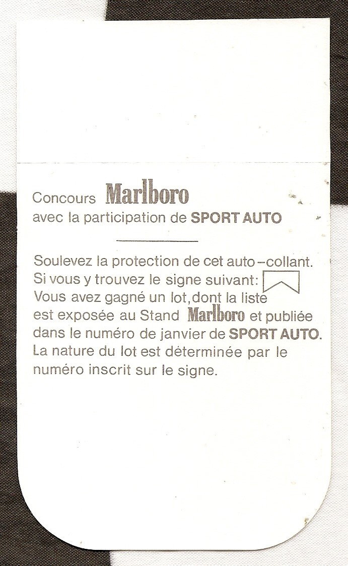 ORIGINAL MARLBORO PARIS RACING CAR & BIKE SHOW 1977 ORIGINAL STICKER ...