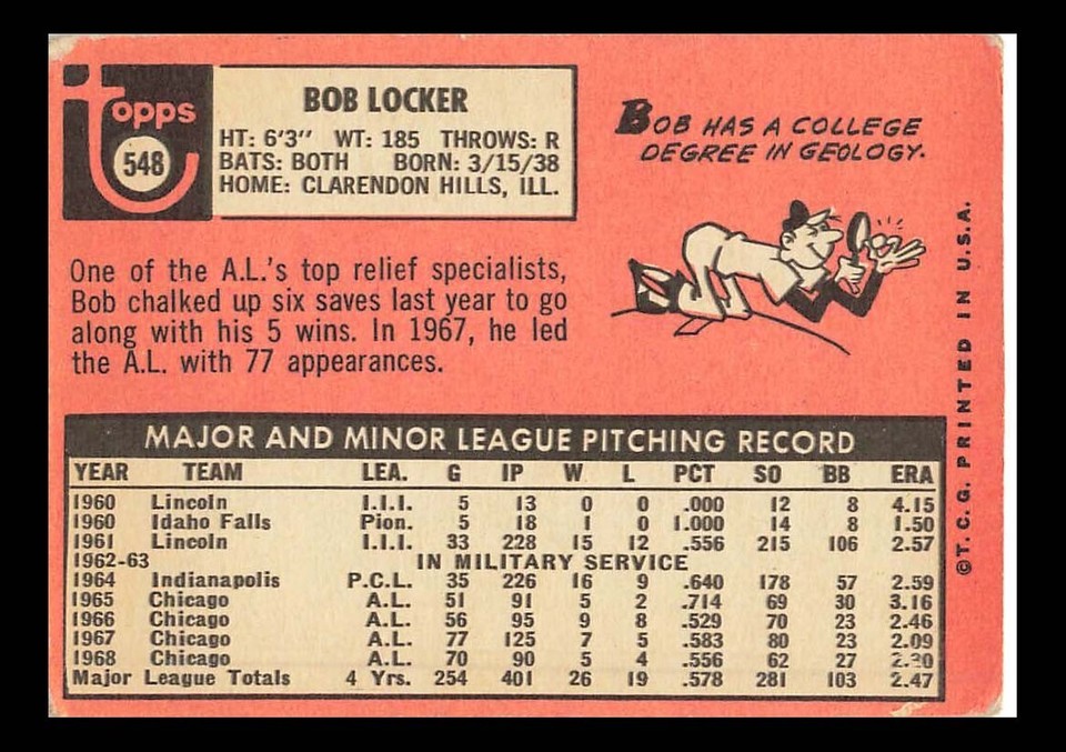 1969 Topps - High # #548 Bob Locker -Read Condition | eBay