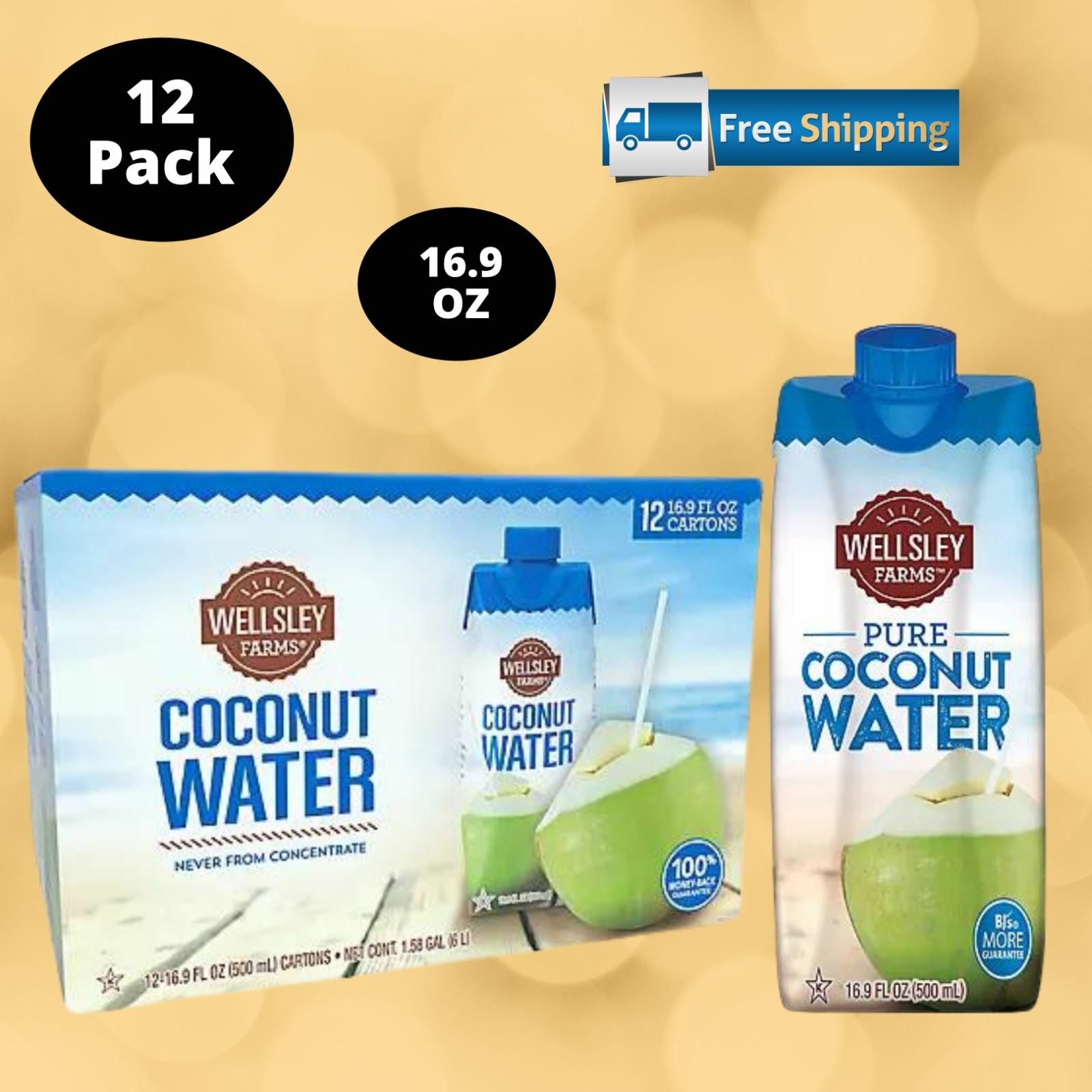Wellsley Farms Coconut Water Original 500 ml 12 Pack 16.9 Fl Oz (No ...