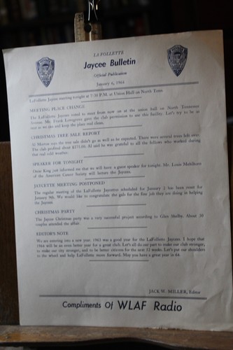 January 6, 1964 LaFollette Tennessee Jaycee Bulletin WLAF | eBay