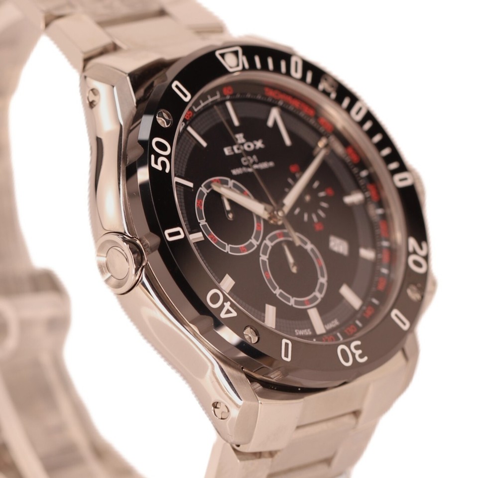 New Edox Chronoffshore-1 Chronograph Steel Black Dial Quartz Men Watch ...