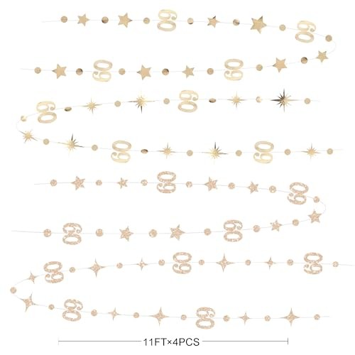 60th Birthday Decorations Number 60 Circle Dot Star Garland Champagne ...