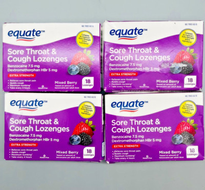 Equate Sore Throat & Cough Lozenges Extra Strength 7.5mg 18 Lozenges ...