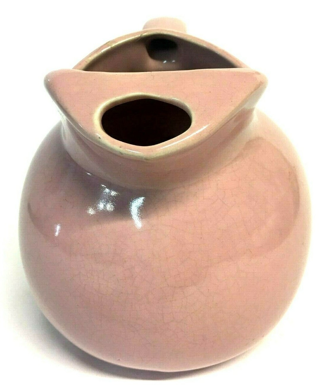 Vtg Light Pink Ceramic Pitcher Ball Round Jug Watering Can Art Mod Deco ...