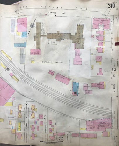 ORIGINAL 1925 SANBORN PITTSBURGH, PA SHADYSIDE HOSPITAL PLAT ATLAS MAPS ...