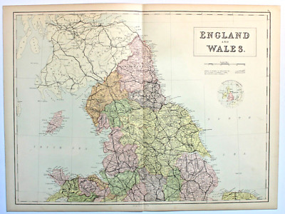 "ENGLAND & WALES" Antique authentic map 1879 | eBay
