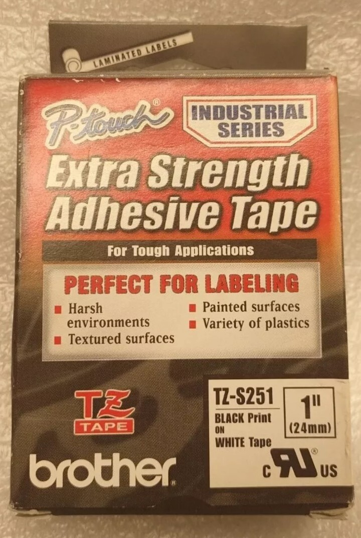 Brother Tzes251 1" Black on White Extra Strength Tape for Pt520 Pt-520 ...