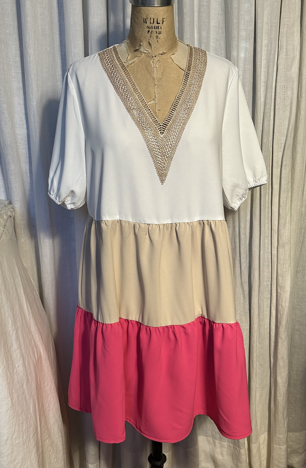 GOMORN Womens Tiered Puff Sleeve Shift Dress Sz L Pre-owned | eBay