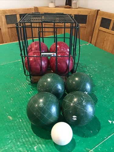 Vintage Sportcraft Bocce Ball Set 3 lb Ball w/ Carry Rack Pallino Green ...